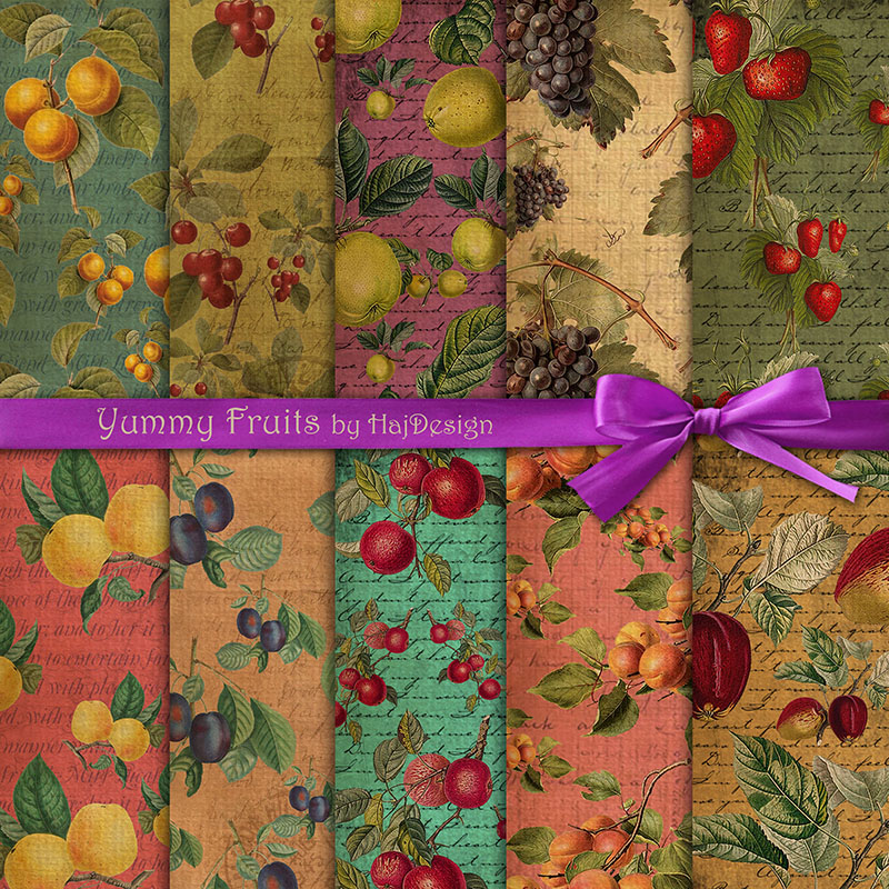 Yummy Fruits - Digital Collage Sheet - Digital Paper - Scrapbook Paper ...