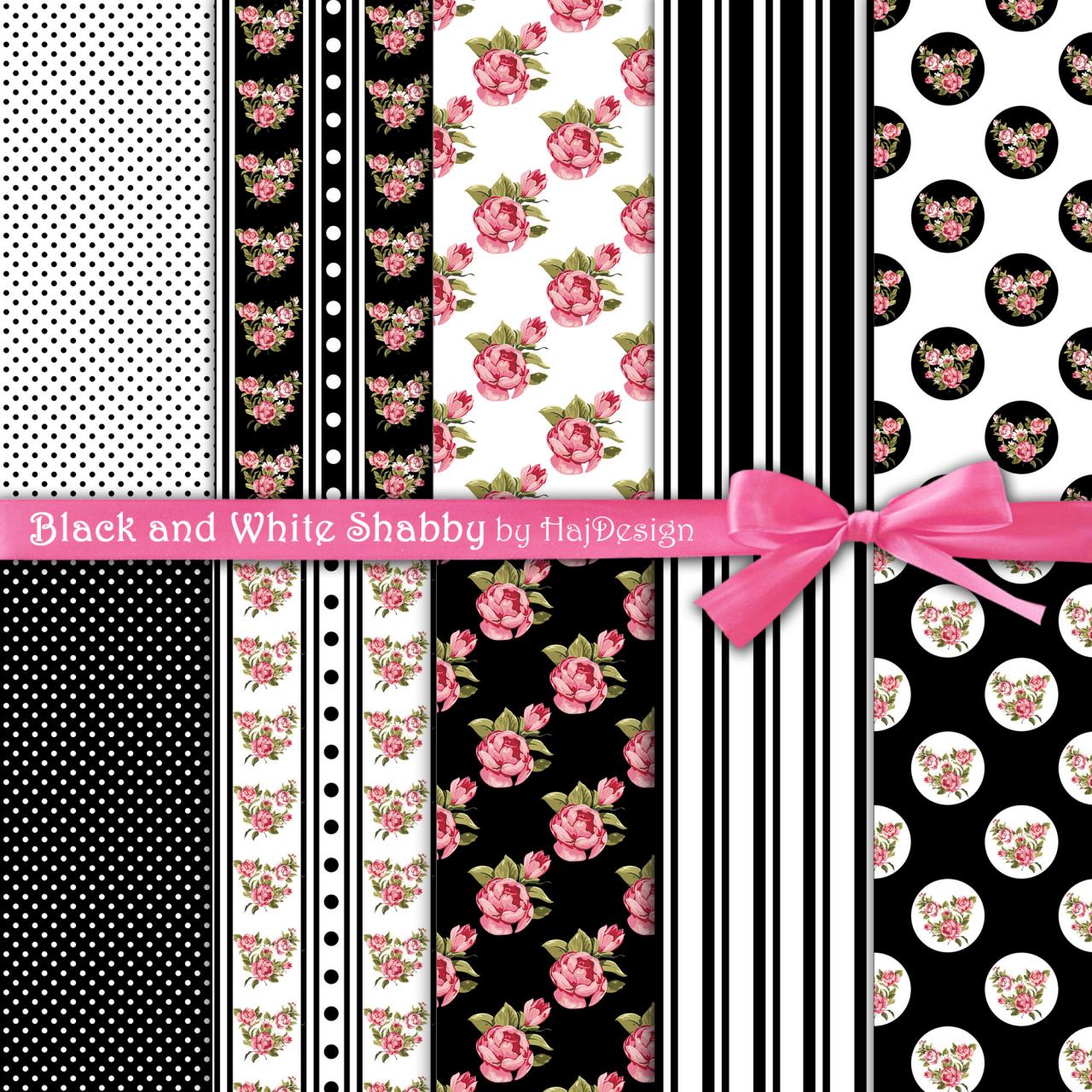 Shabby Chic Black And White - Digital Collage Sheet - Digital Paper ...
