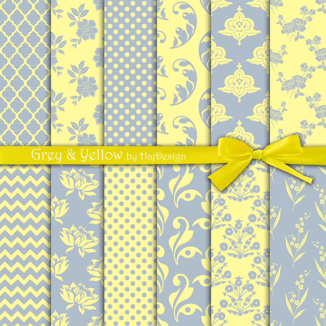 Grey And Yellow - Digital Collage Sheet - Digital Paper - Decoupage ...